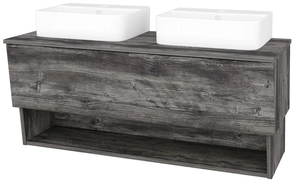 Dřevojas Koupelnová skříň INVENCE SZZO 125 (2 umyvadla Joy 3) Varianta: L01 Bílá vysoký lesk / D16 Beton tmavý