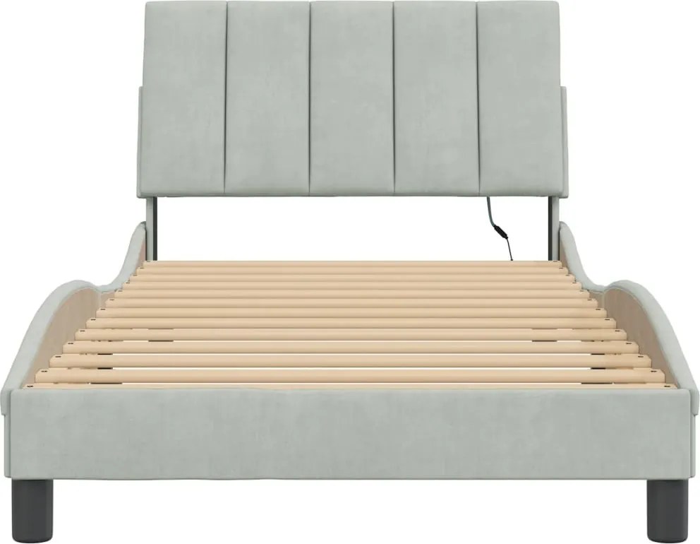 Rám postele s LED osvětlením bez matrace Hanko světle šedý 100 x 200 cm samet 3213763