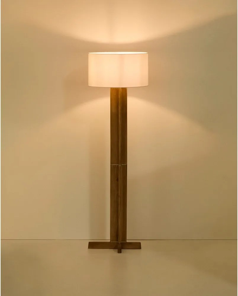 Bílá/hnědá stojací lampa s textilním stínidlem (výška 150,5 cm) Niani – Kave Home
