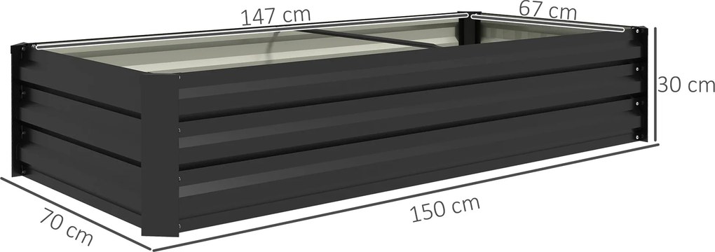 Obdélníková zahradní pěstební skříň Outsunny z oceli se bezpečnostním okrajem a otevřeným dnem, rozměry 150D x 70Š x 30V cm, černá