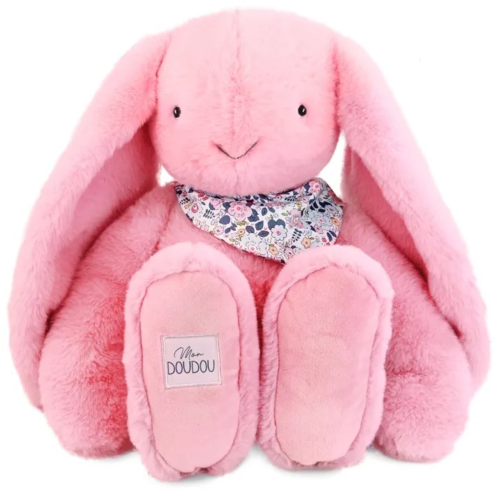 Doudou Plyšový králík XXL s šátkem růžový 50 cm