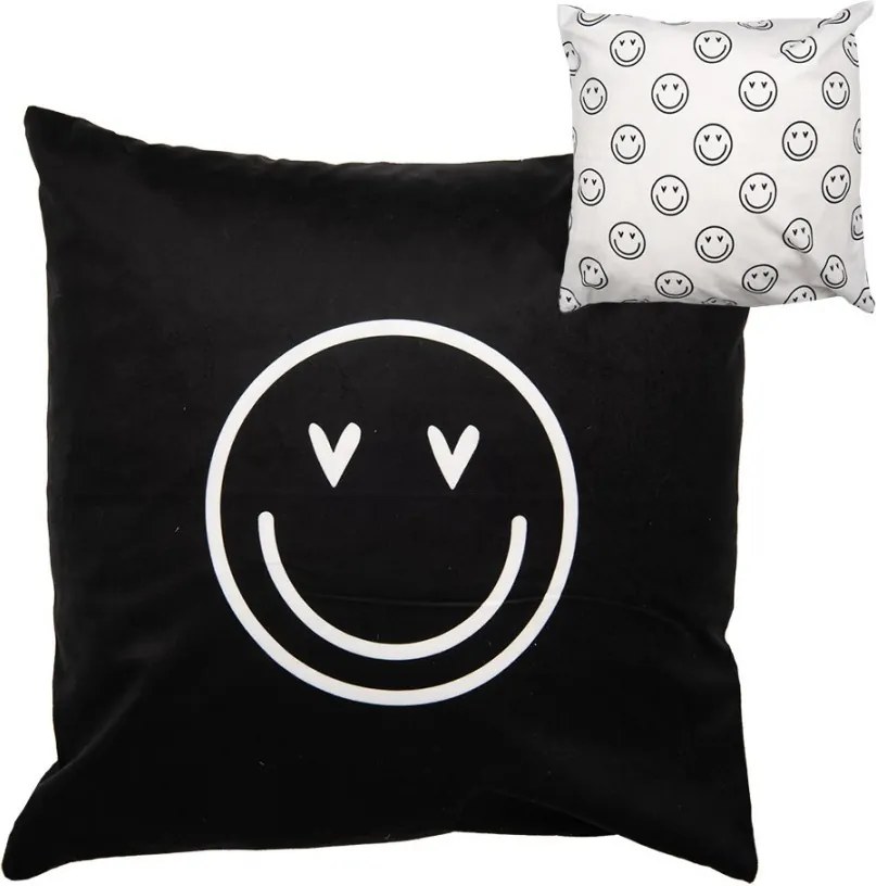 Černo-bílý povlak na polštář se smajlíky Heart & Smile - 45*45 cm