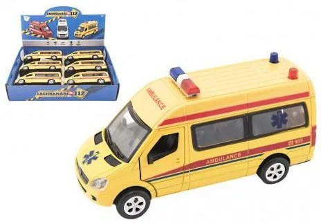 Teddies Auto ambulance kov/plast 15cm na baterie se světlem se zvukem na zpětné natažení