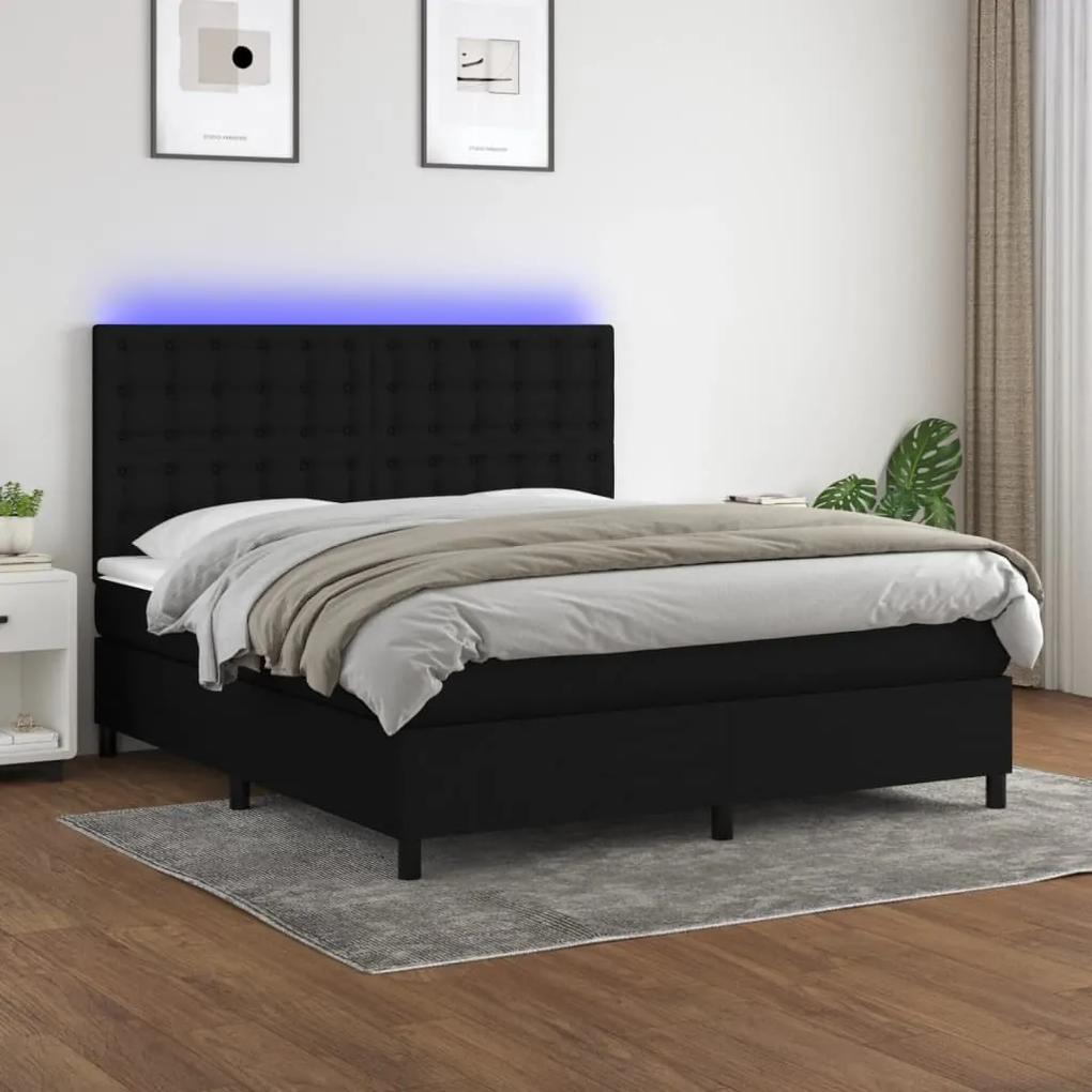 Box spring postel s matrací a LED černá 180x200 cm textil,  3135215