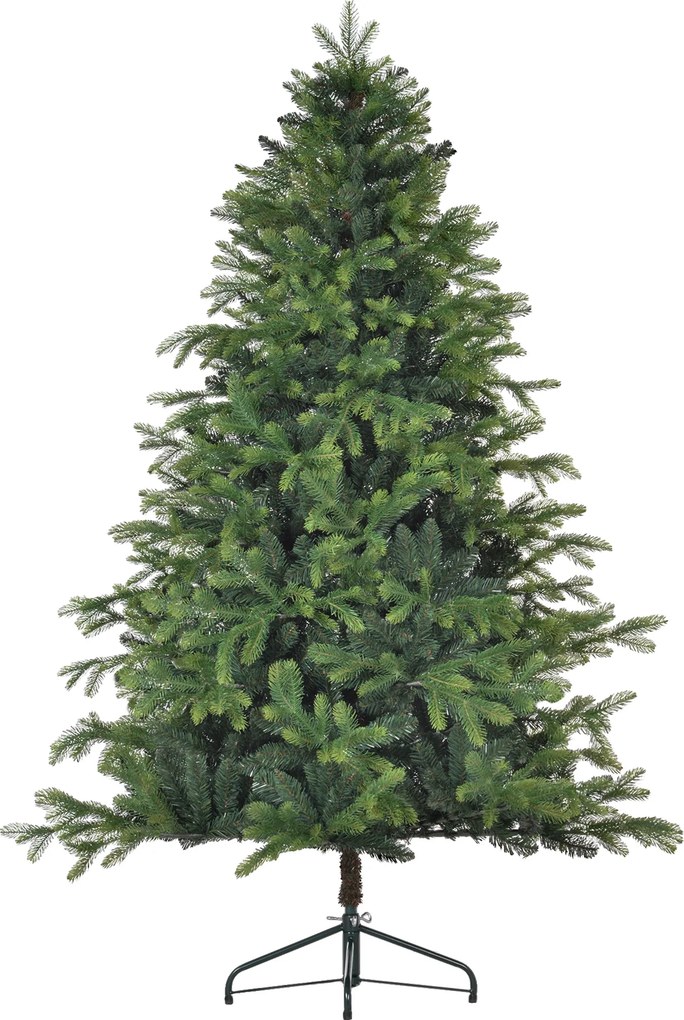 HOMCOM Umělý vánoční stromek, realistický vzhled, zpomalující hoření, pevný kovový podstavec, 183 cm, zelený