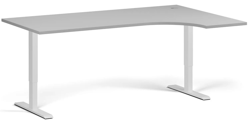 Rohový výškově nastavitelný stůl, 180x120 cm, 1 motor, L/P, bílá podnož, šedá
