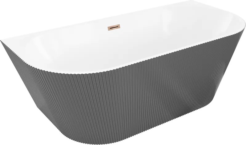 Mexen Oris, volně stojící rýhovaná vana 150 x 75 cm, bílá-šedá, růžové zlato přepad, 52871507562-60