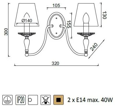 ACA DECOR Nástěnné svítidlo KARPATHIA max. 2x40W/E14/230V/IP20