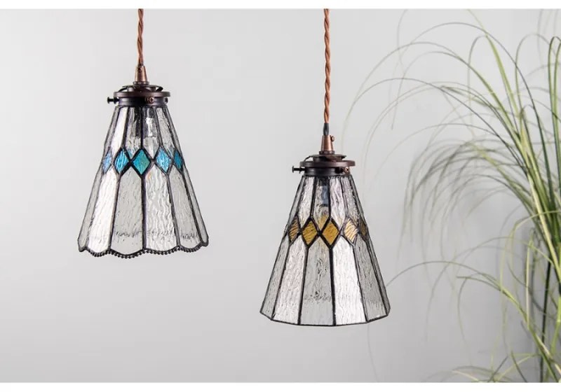 Závěsná Tiffany lampa modré detaily Blue Rock – 15x115 cm
