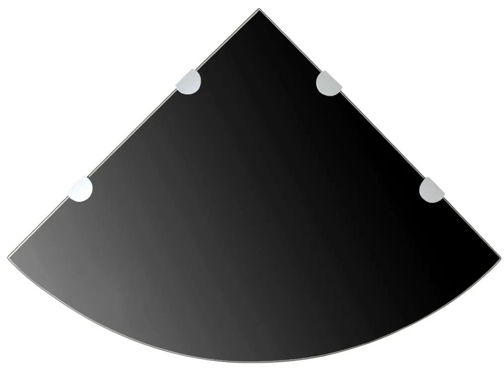 vidaXL Rohové police 2 ks s chromovými podpěrami sklo černé 45 x 45 cm