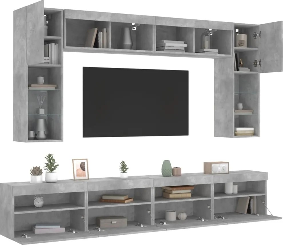 8dílná obývací stěna s LED osvětlením betonově šedá 3216767