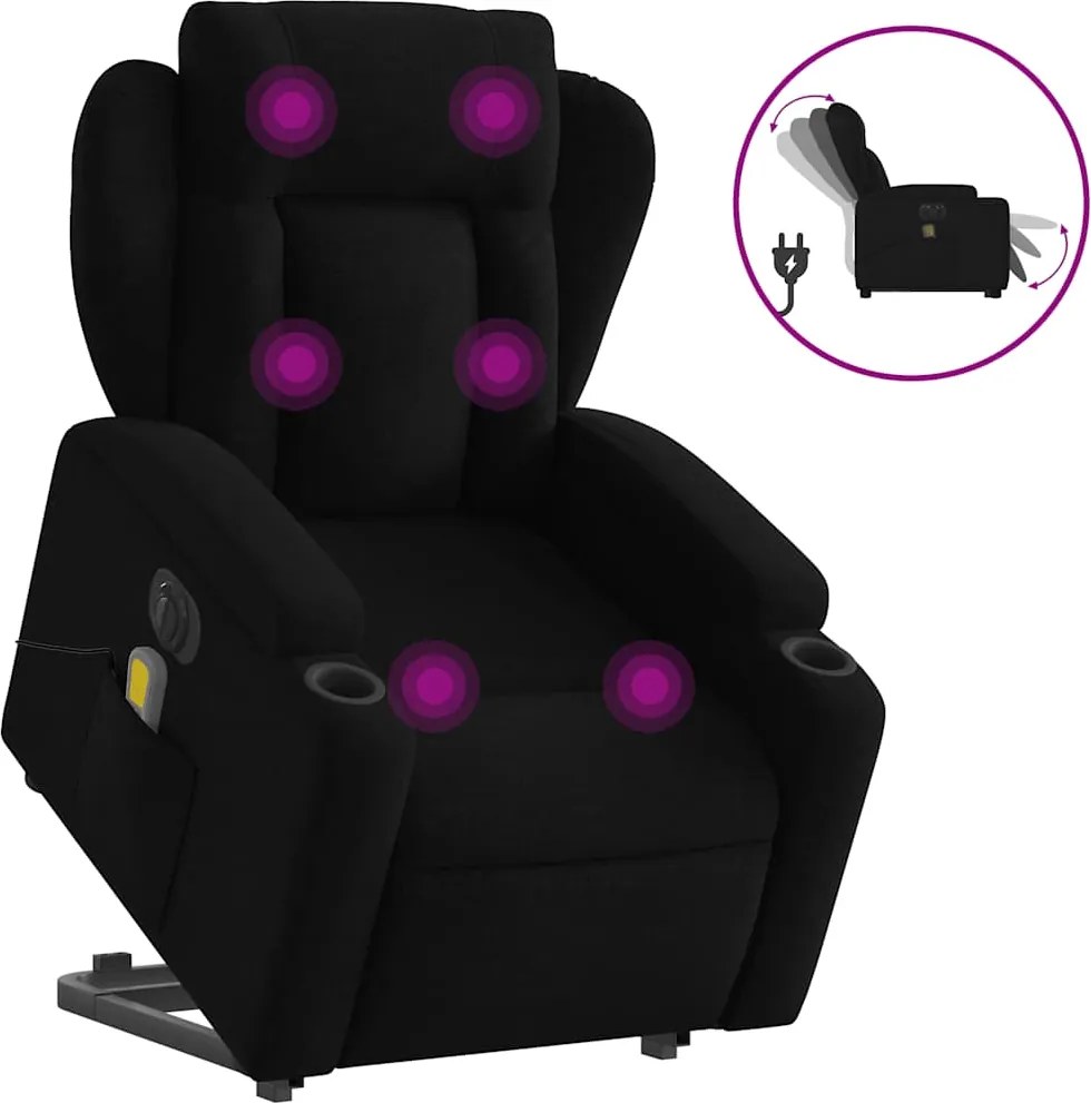 Elektrické zvedací masážní polohovací křeslo černé textil 3204520