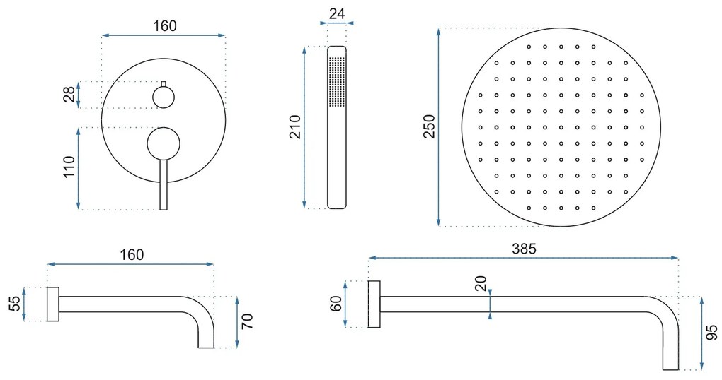Rea Lungo - podomítkový vanový set se sprchou + box P6300 - komplet sada, černá, REA-P4112