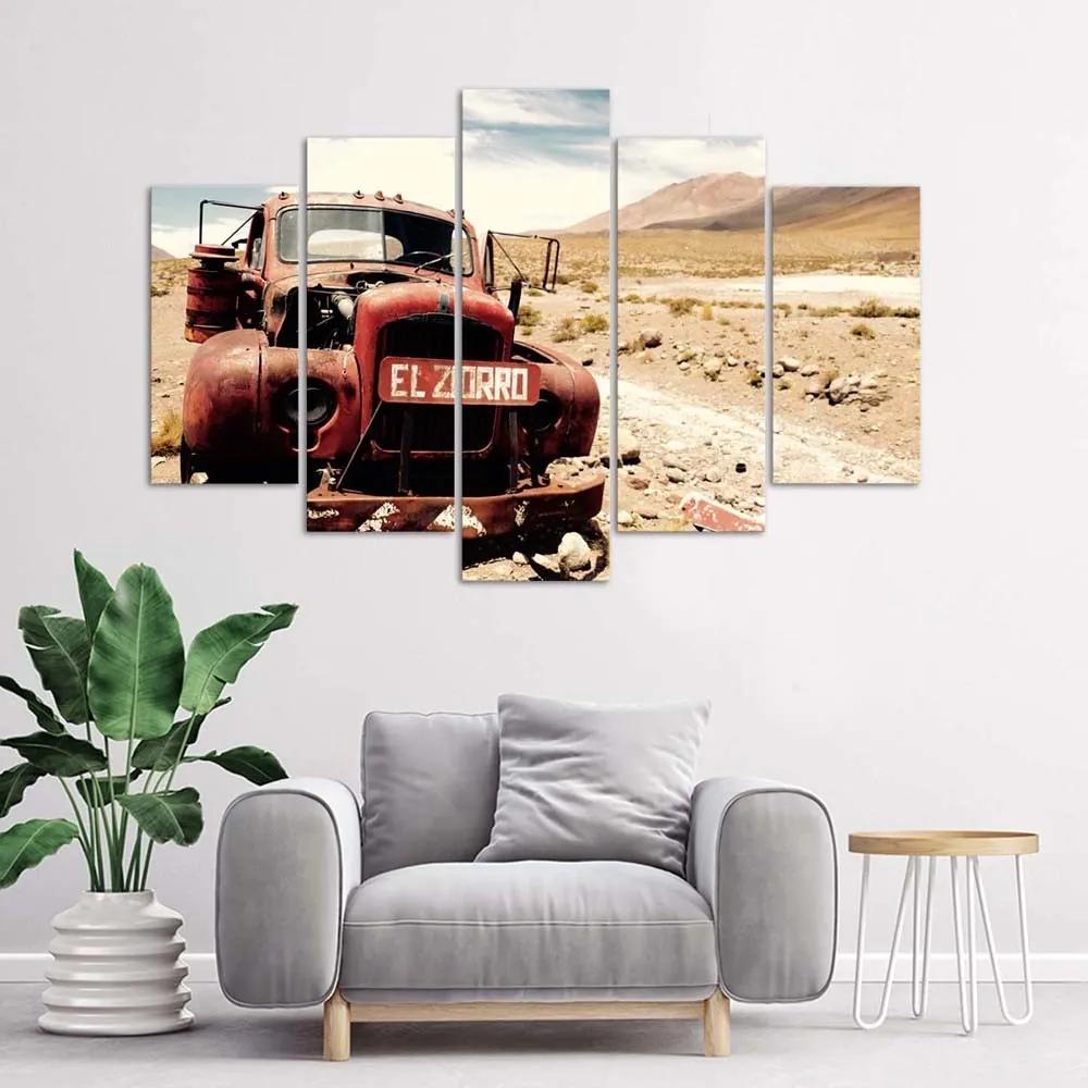 Obraz na plátně pětidílný Stará automobilová poušť - 150x100 cm