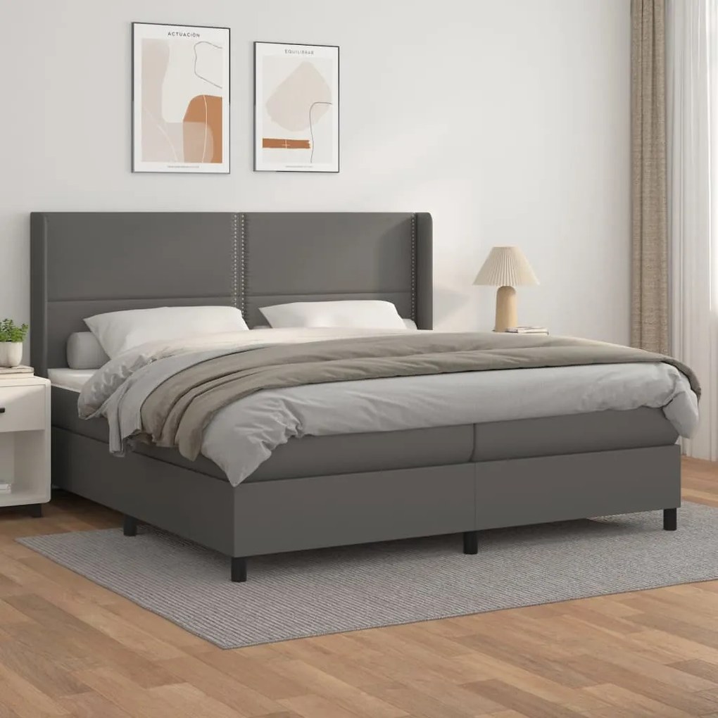 Box spring postel s matrací šedá 200x200 cm umělá kůže