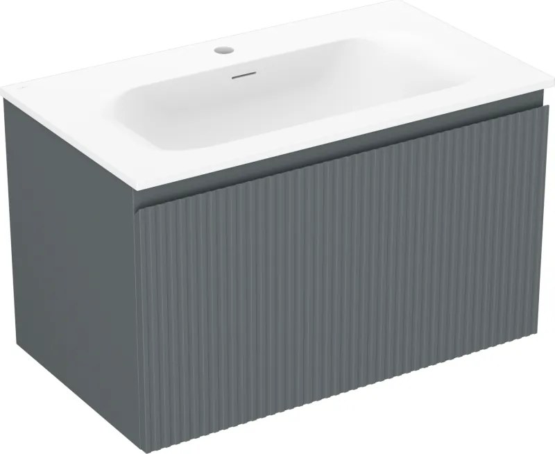 Mexen Rivel, koupelnová skříňka 80 cm s umyvadlem Vela, 1 zásuvka, drážkovaná, grafitová matná/bílá matná, 91A20-08047-1-BF66-W23M01
