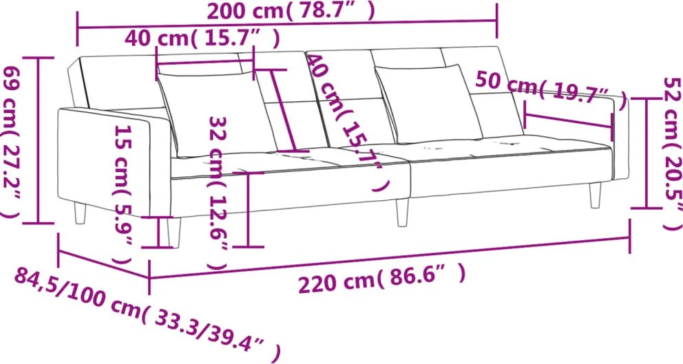 vidaXL 2místná rozkládací pohovka se 2 polštáři textil [375799] Barva: krémová