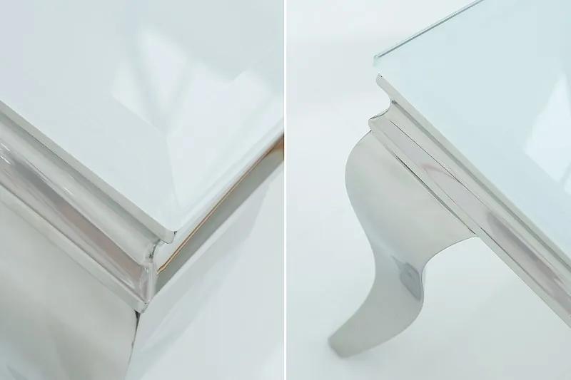 Moderní barokní konferenční stolek 100cm bílé stříbro / 37353