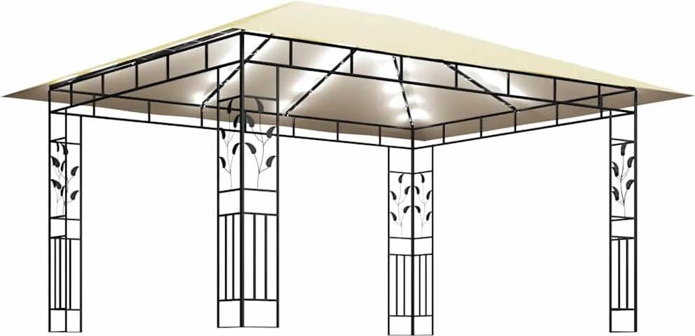 Altán s moskytiérou a světelnými LED řetězy 4x3x2,73 m krémový 3070315