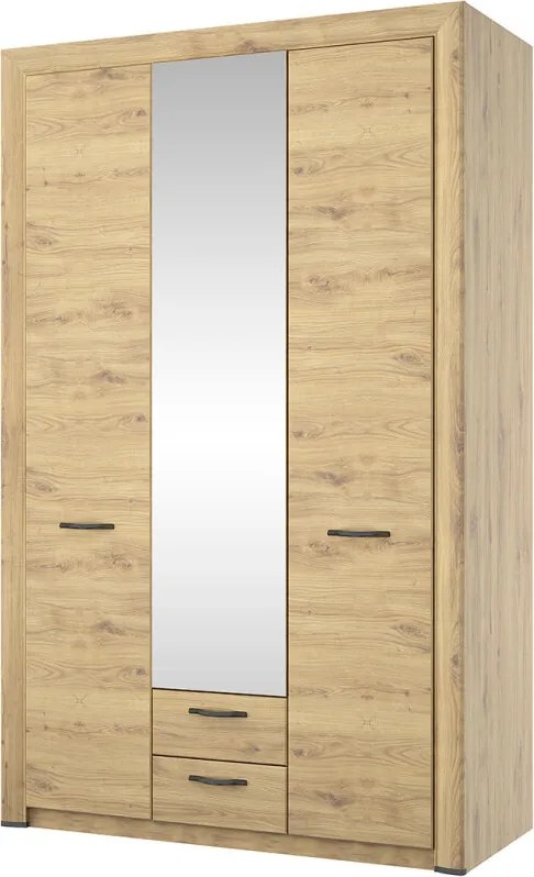 Skříň třídveřová se zrcadlem a zásuvkami Sapori 135.8x217.1x60.3 cm Dub navarra