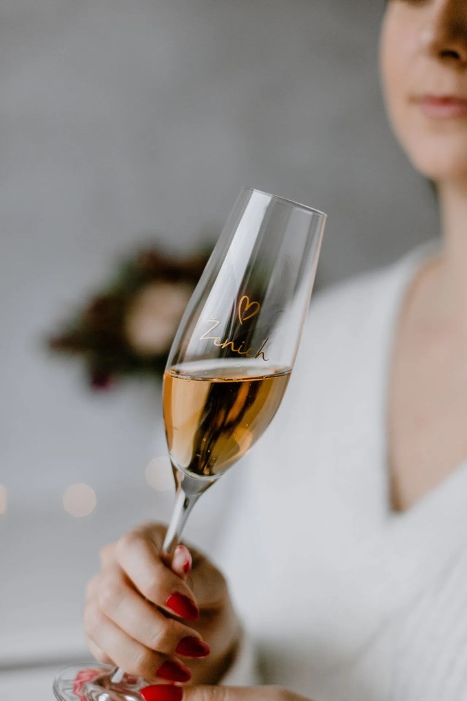 Bella Rose Sklenice na sekt Ženich, zlatá barva, čirá barva, sklo, 250 ml