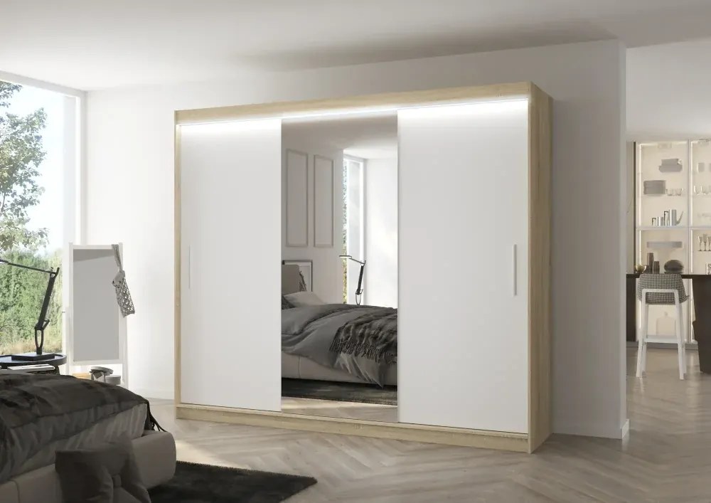 Posuvná skříň se zrcadlem a LED osvětlením DENIS 250