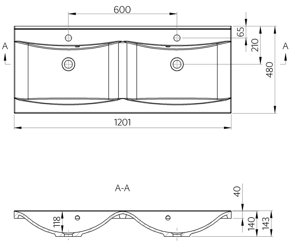 Sapho, LUCIOLA dvojumyvadlo 120x48cm, litý mramor, bílá, 50122