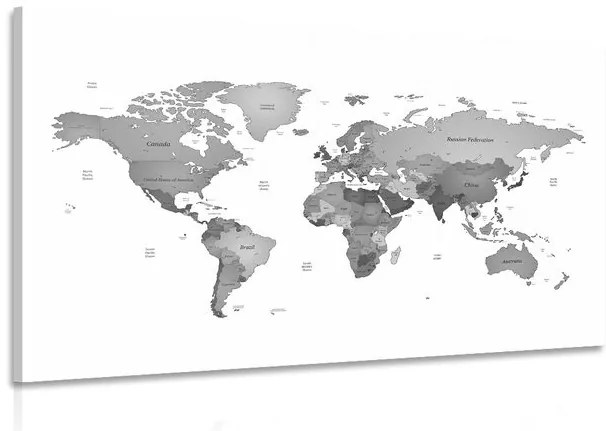 Obraz mapa světa v barvách černobílé