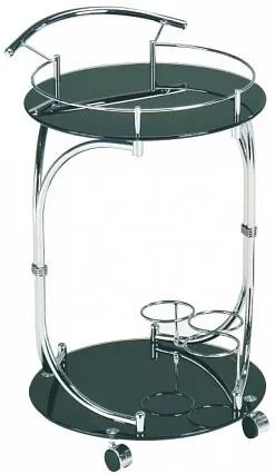 Servírovací stolek, černé sklo/chrom, VESNA