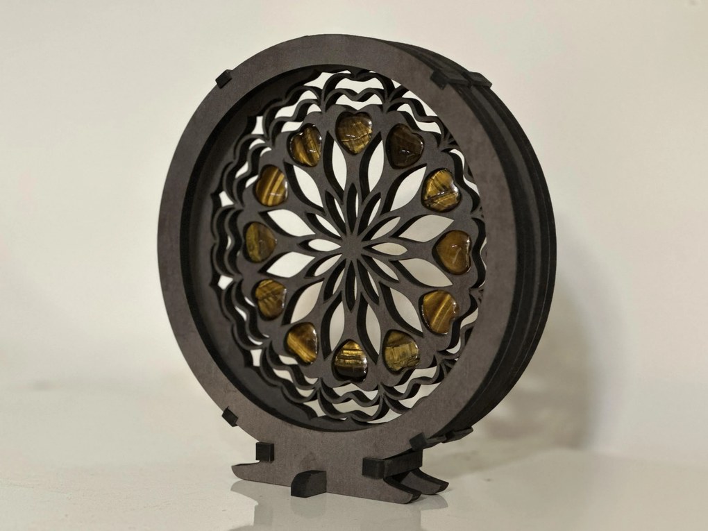 Li-Go "Srdce, mandala s tygřím okem" Stolní lampa 20x22 cm černá s patinou