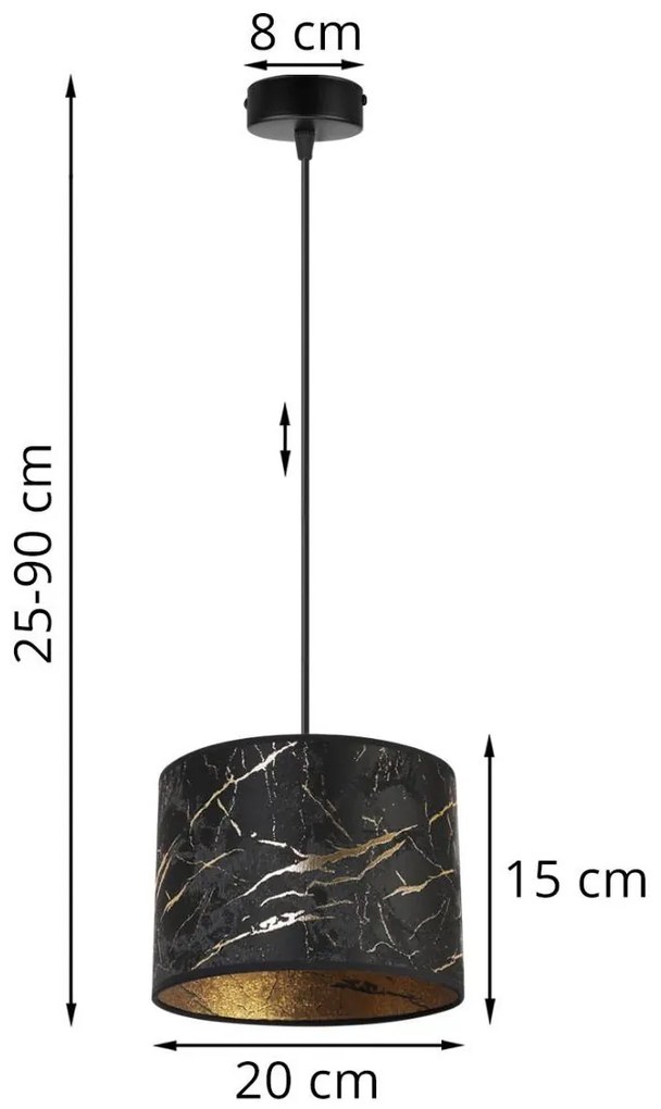 Závěsné svítidlo WERONA 3, 1x černé textilní stínítko se vzorem, (fi 20cm), G