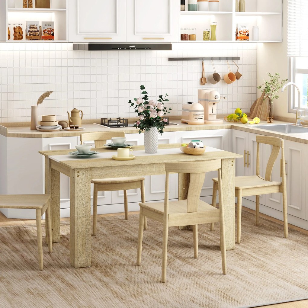 HOMCOM Moderní jídelní stůl obdélníkový pro 4-6 osob, nosnost 100 kg, pro obývací pokoj 140x89,5x75 cm bílý a dubový
