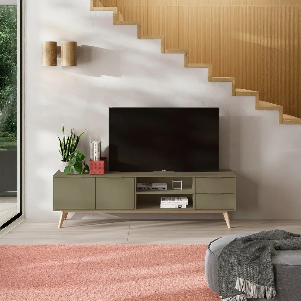 Zelený matný TV stolek 180x53x40 cm Campus – Marckeric