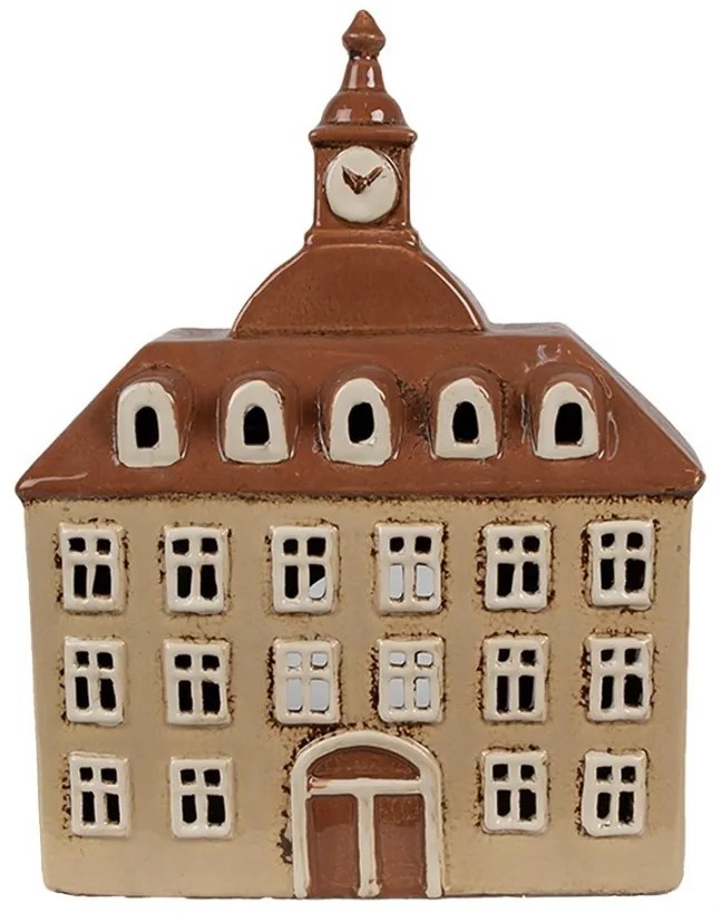 Béžový keramický svícen na čajovou svíčku domek Amster Village - 20*10*26 cm