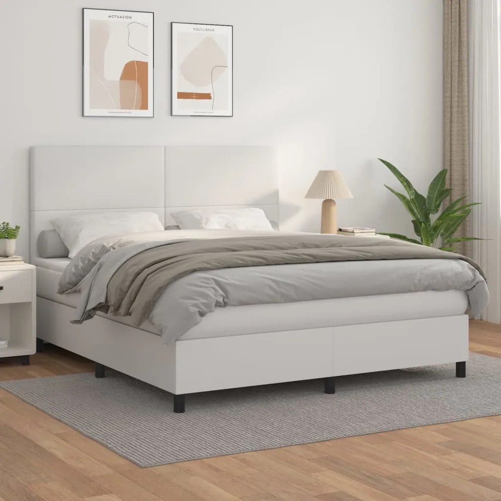 Box spring postel s matrací bílá 180x200 cm umělá kůže