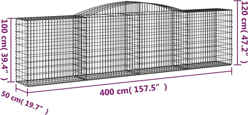 Klenutý gabionový koš 400 x 50 x 100/120 cm pozinkované železo 153535
