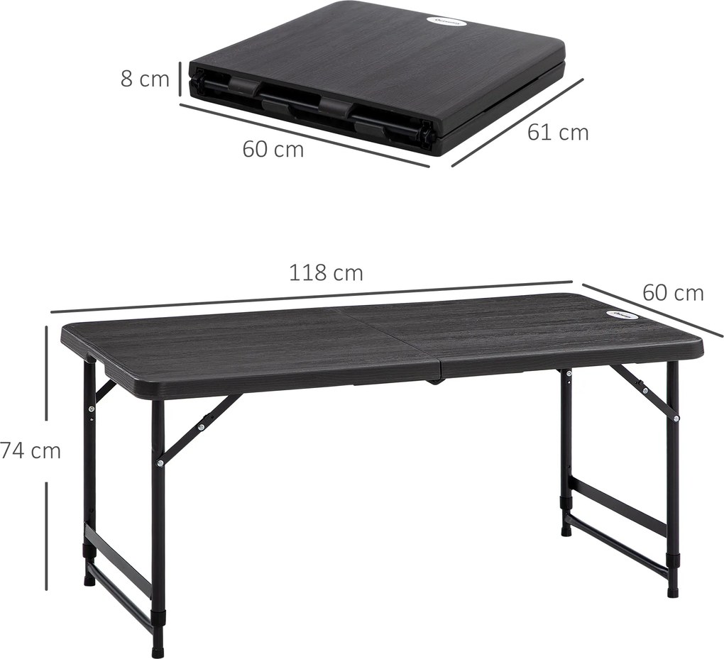 Outsunny skládací zahradní stůl výškově nastavitelný 118 x 60 x 74 cm voděodolný šetrný k životnímu prostředí pro 4 osoby s ocelovým rámem tmavě šedý…