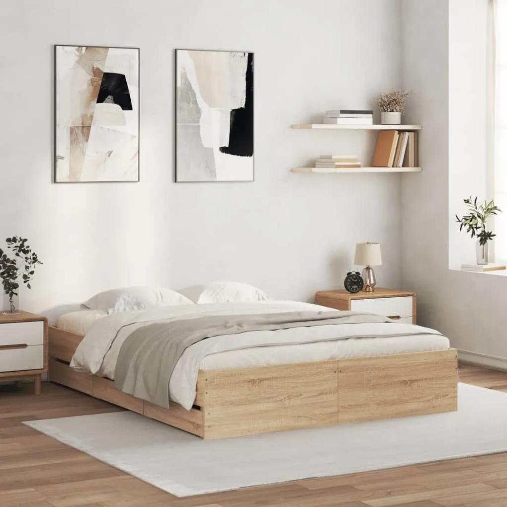 vidaXL Rám postele se zásuvkami 140x190 cm kompozitní dřevo [3207303] Barva: hnědý dub