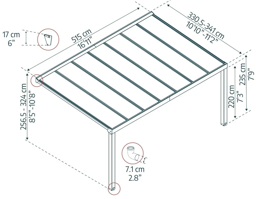 Palram Stockholm 3,4 x 5,2 antracit luxusní hliníková (montovaná) pergola