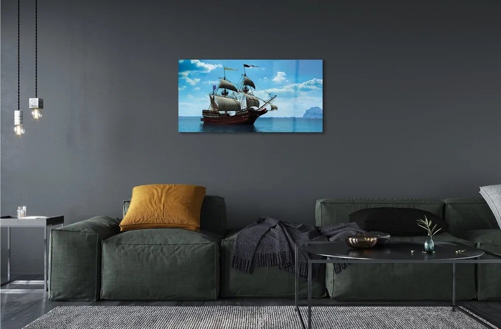 Obraz na skle Loď oblohy zataženo mořská 120x60 cm