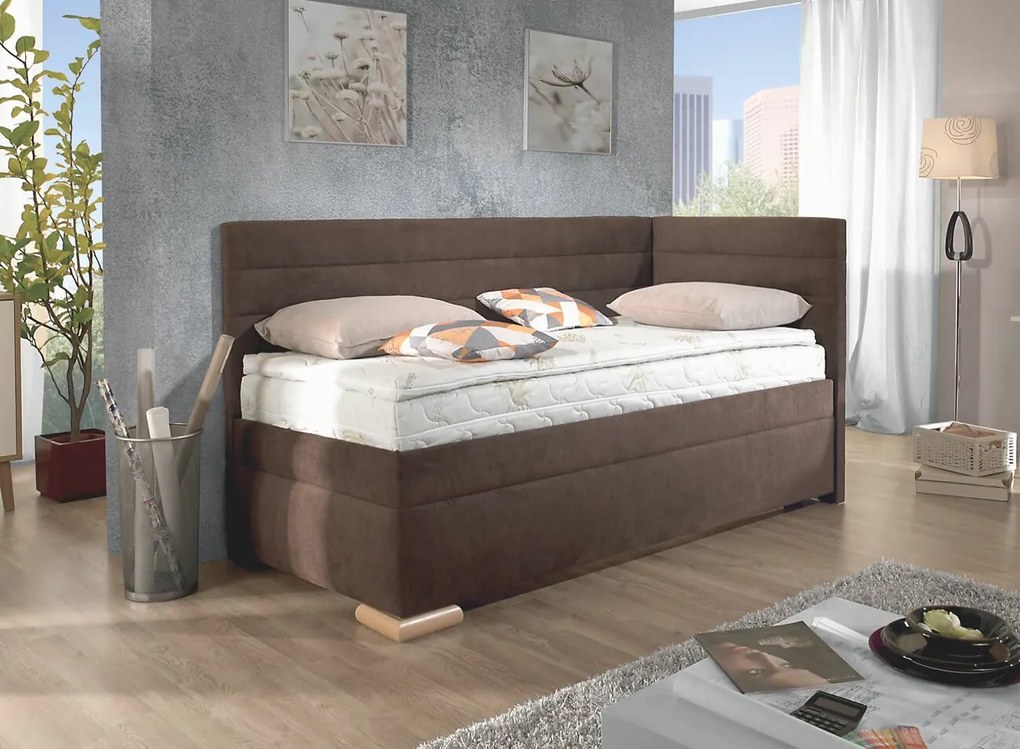 Rohová postel boxspring VENETO 100x200 pravá, s úložným prostorem