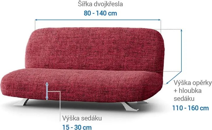 Bielastické potahy VITTORIA bordó dvojkřeslo s dřevěnými rukojeťmi (š. 80 -140 cm)