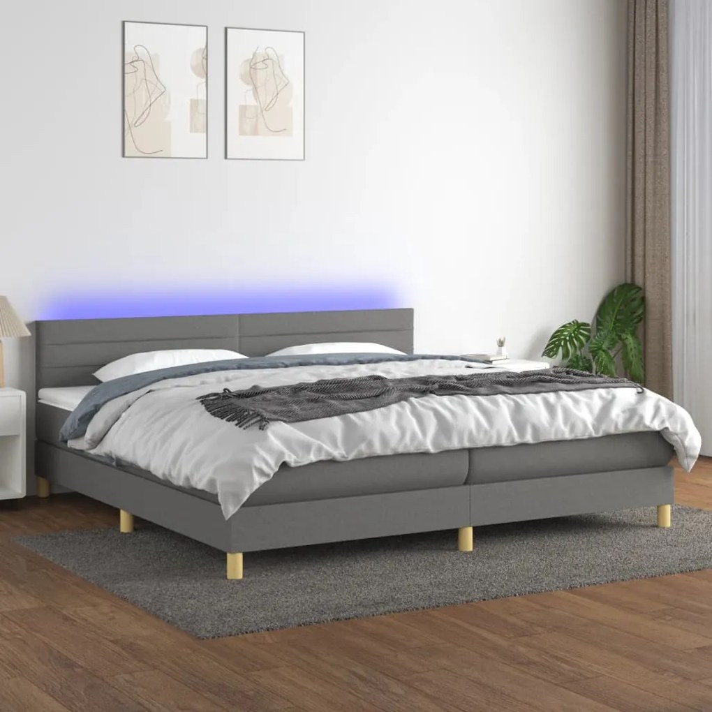 Box spring postel s matrací a LED tmavě šedá 200x200 cm textil 3133822