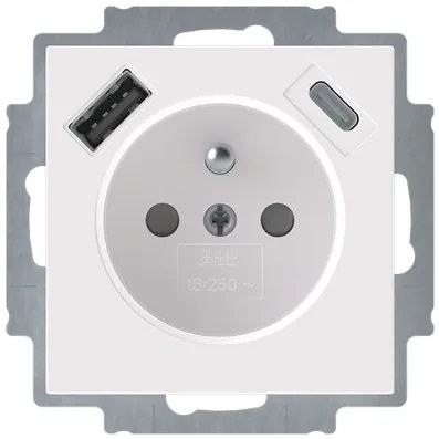 ABB Levit zásuvka bílá/bílá s USB nabíjením 5569H-A32357 03 s clonkami 2CHH693257A4003