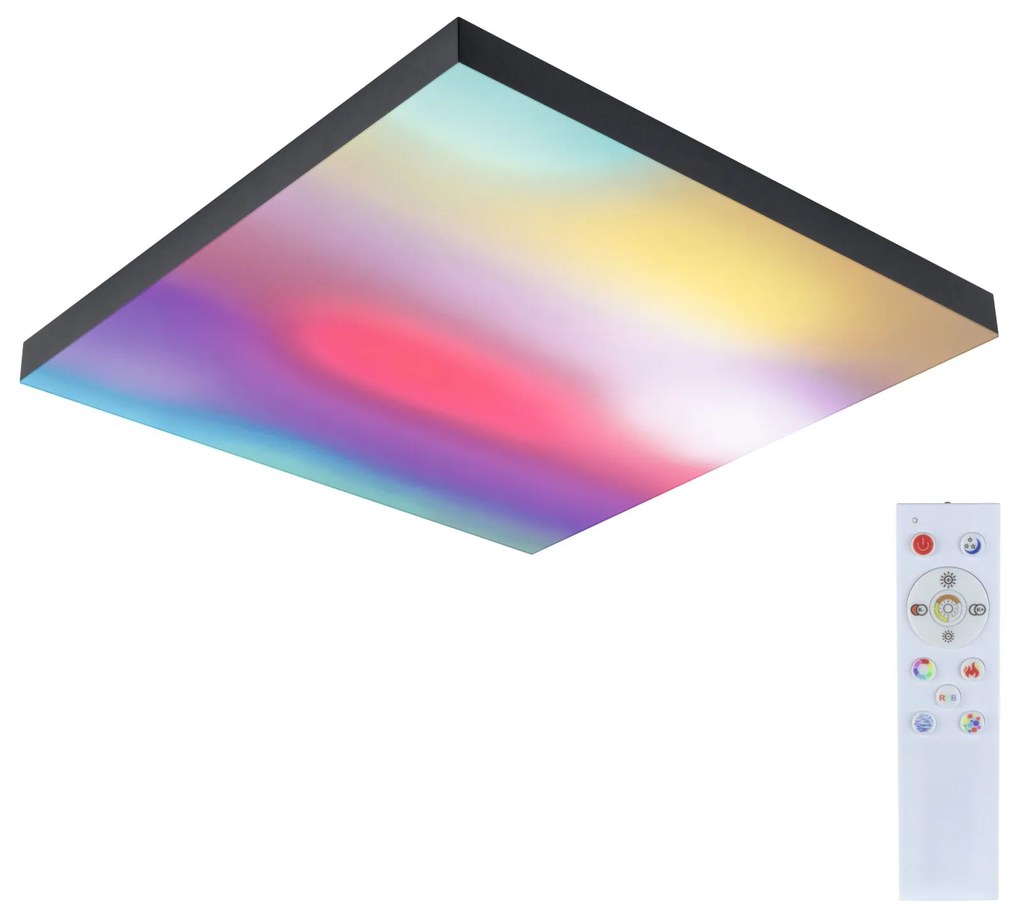 Paulmann 79908 Velora, černý subtilní stropní LED panel Rainbow dynamic RGBW, 19W LED 3000-6500K, 45x45cm, dálkové ovládání