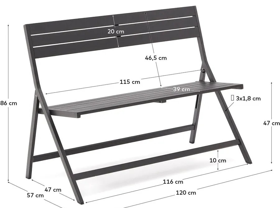 Černá kovová zahradní lavice Torreta – Kave Home