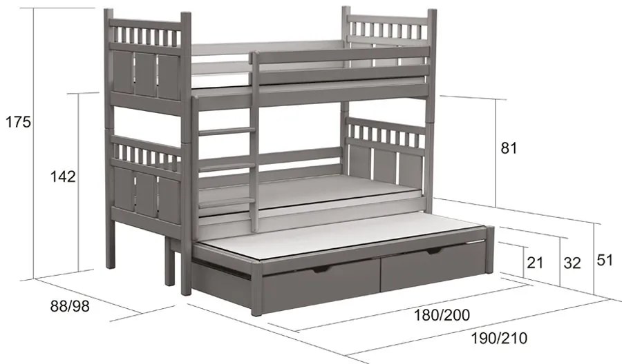 BRADOP Poschoďová trojpostel VAŠÍK B902 ROZMĚR: 90 x 210 cm