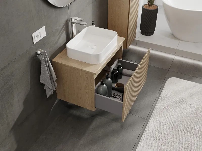Mexen Rivel, koupelnová skříňka 70 cm, 1 zásuvka, drážkovaná, dub, 91A20-07047-1-BF81