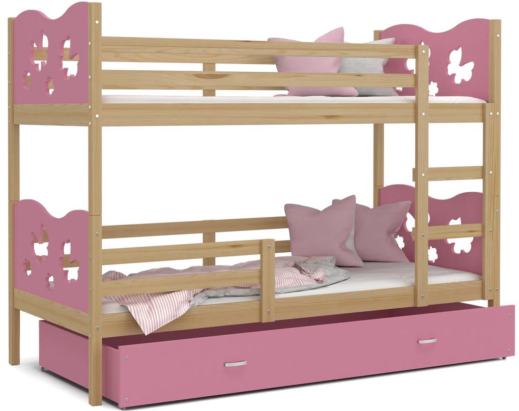 Dětská Patrová postel s úložným prostorem přírodní rám - 200 x 90 cm