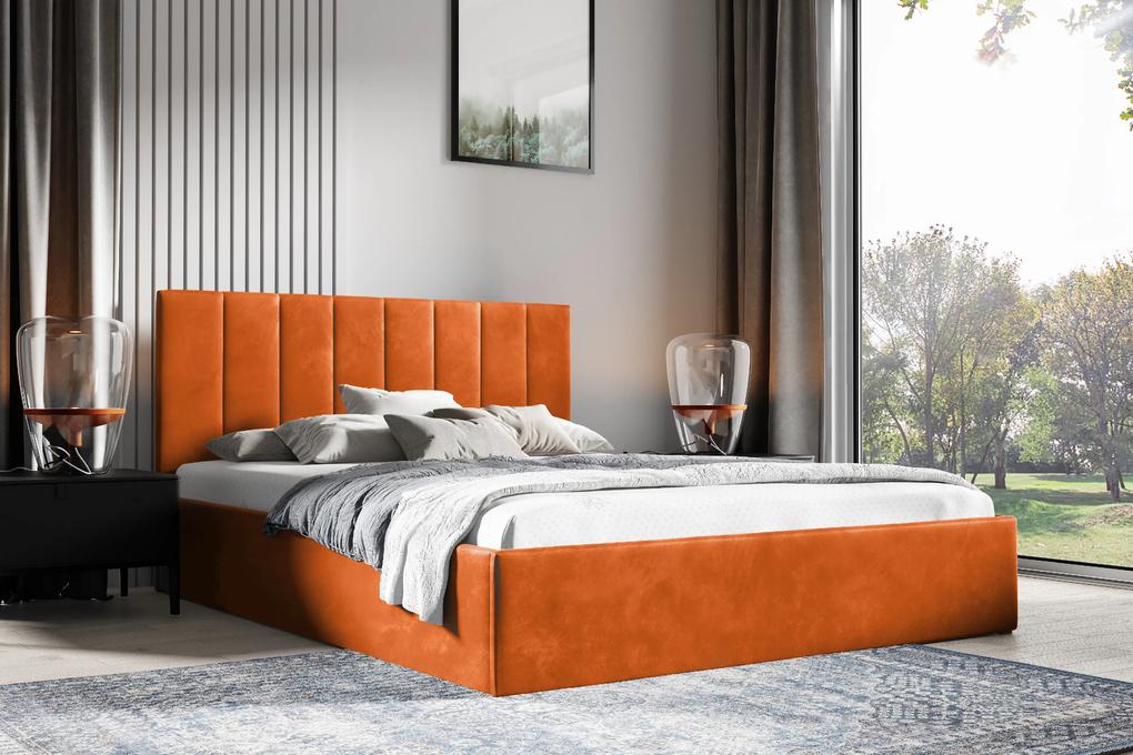 Eka Čalouněná postel LENY 180x200 cm Barva látky Trinity: (2317) Oranžová, Úložný prostor: Bez úložného prostoru